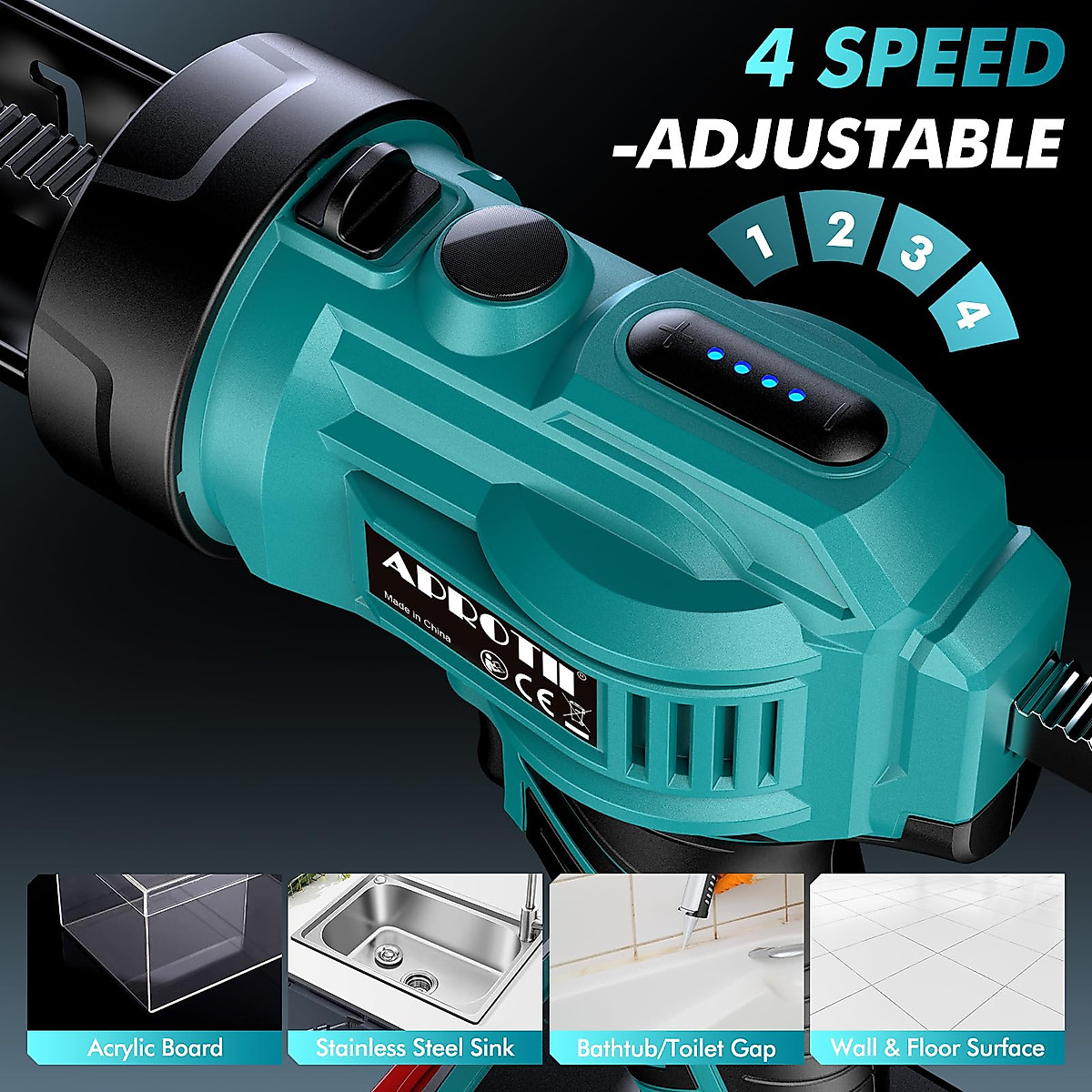 APROTII Cordless Caulking Gun Compatible with Makita Battery, Electric Caulk Gun w/ 4 Adjustable Speeds, LED Light, Drip-Free Adhesive 10OZ/300ML Caulk Gun for Filling, Sealing (No Battery)