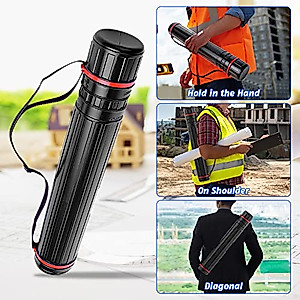 TOOYFUL Extendable Poster Tubes Expand from 18”to 28'' with Shoulder Strap, Carry Documents, Blueprints, Drawings and Art, Black Portable Storage Cases