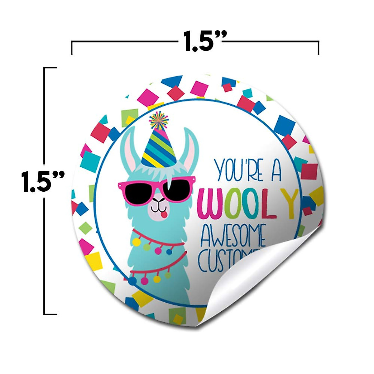 Funny Wooly Awesome Customer Llama Thank You Customer Appreciation Sticker Labels for Small Businesses, 60 1.5" Circle Stickers by AmandaCreation, for Envelopes, Postcards, Direct Mail, More!