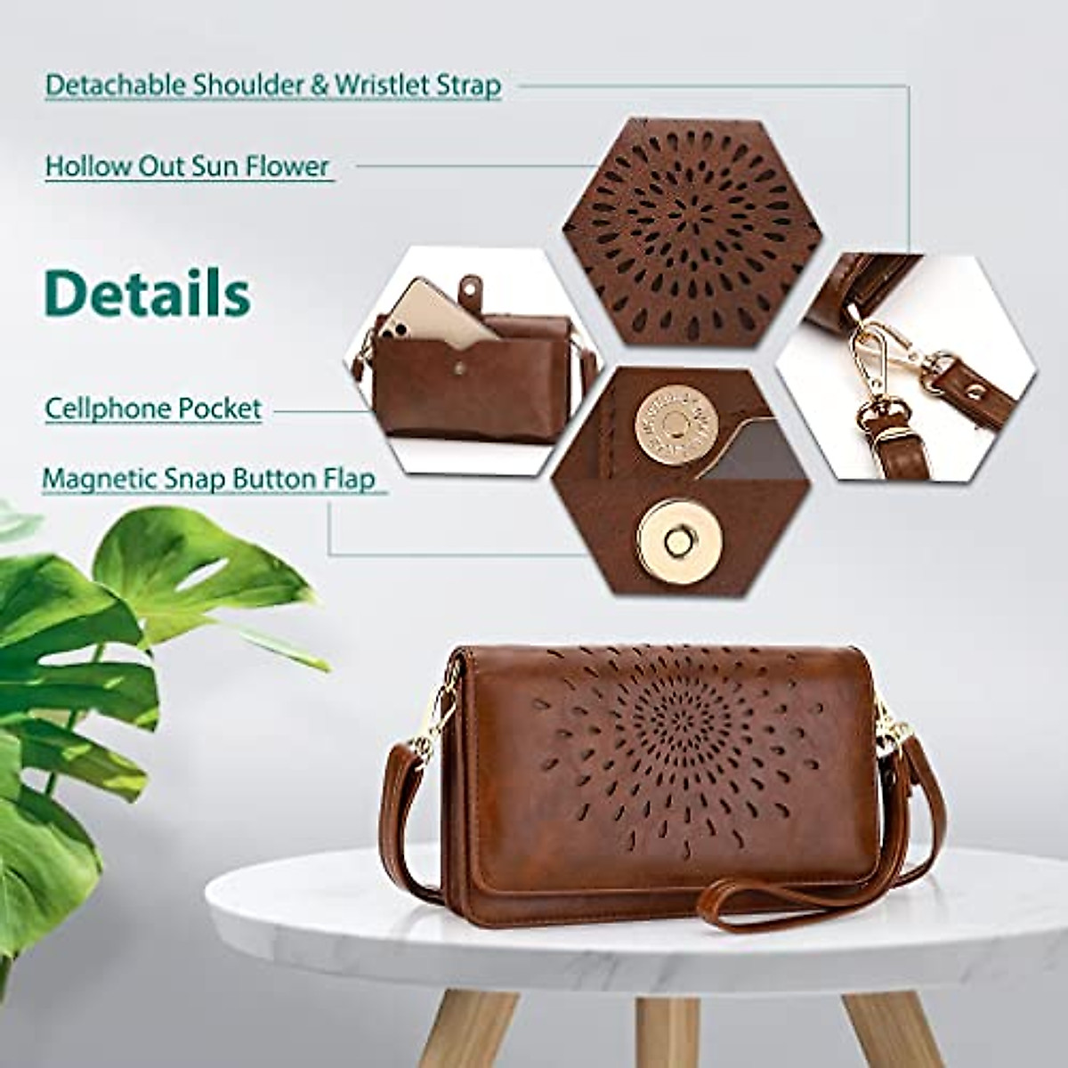 APHISON Multi-Function Small Crossbody Bags For Women,Cell Phone Shoulder Bag,Clutch Purse,RFID Wristlet Wallet,Card Holder Coffee