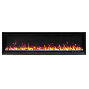 Kennedy II 60 Inch WiFi-Enabled Electric Fireplace, Wall Mount and Insert, Slim Modern Electric Fireplace Insert, Multicolor Realistic Flame, Touch Screen, Remote Control, Logs and Crystals, Black