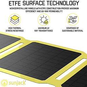 SunJack 15 Watt Foldable IP67 Waterproof ETFE Monocrystalline Solar Panel Charger with USB-C and USB-A for Cell Phones, Tablets and Portable for Backpacking, Camping, Hiking and More