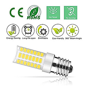 E17 LED Bulb Dimmable, 5W Microwave Oven Bulb, Daylight White 6000K, 40W Halogen Bulb Replacement for Microwave, Over Stove Appliance, Range Hood, Refrigerator, E17 Intermediate Base (2 Pack)