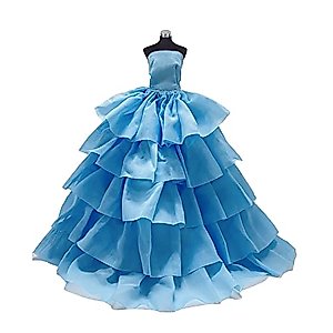 Peregrine Blue Lace Layered Ruffle Gown Dress, Bride Blue Gown for 11.5 inches Dolls