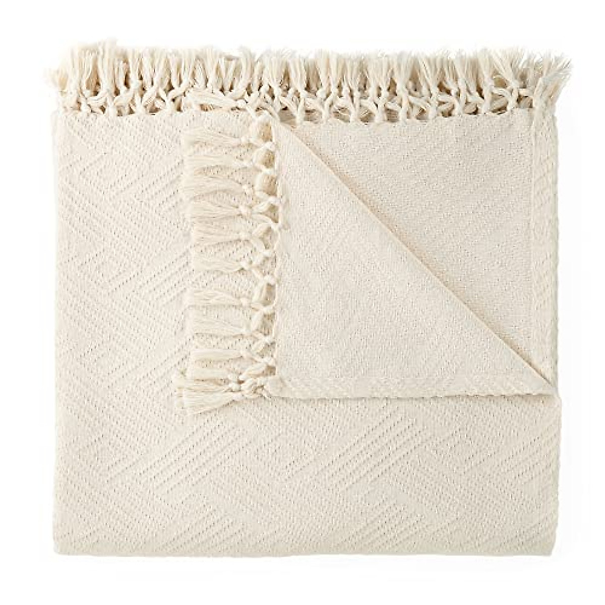 Whisper Organics 100% Organic Cotton Light Blanket - Throw Blanket with Diamond Jacquard Pattern - Breathable Blanket Throw - GOTS Certified Summer Blankets (Natural, 60x80)