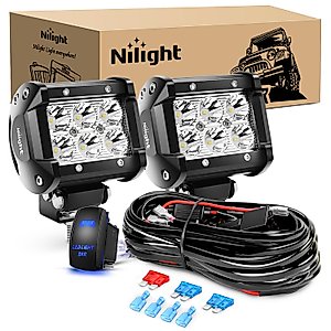 Nilight LED Light Bar 2PCS 18W Spot Led Pods Led Off Road Lights 12V 5Pin Rocker Switch LED Light Bar Wiring Harness Kit 2 Leads for Truck SUV ATV UTV, 2 Years Warranty