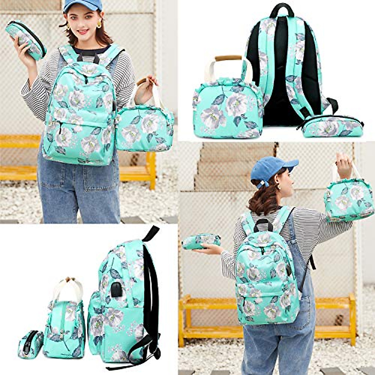 Caddlouy Waterproof Backpack for College Girls Women USB Charging Port Fits 14" Laptop Daypack School Bookbag