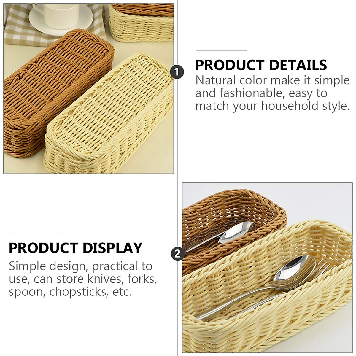 DOITOOL Plastic Woven Storage Basket, Kitchen Cutlery Holder Stand Silverware Basket Square Tableware Organizer for Kitchen, Dinning Table and Restaurant, 30X13X7CM