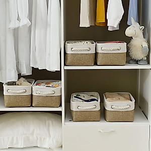 Sacyic Storage Baskets for Shelves, Fabric Baskets for Organizing, Collapsible Storage Bins for Closet, Nursery, Clothes, Toys, Home & Office [9-Pack, White&Khaki]