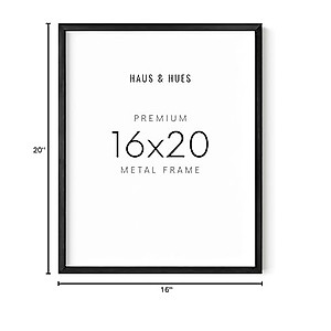 HAUS AND HUES Black Metal Picture Frame, 16x20 inches, Premium Quality, Wall Mount, Picture Frame for Wall, Modern Style, Black