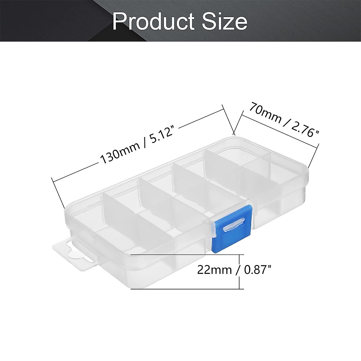 Jutagoss Plastic String Organizer Box With Dividers, 5.12x2.76x0.87 inch,10 Mpartment Craft Storage Containers, 4PCS Bead Tackle Bolt Screw Small Parts Rock Collection Box.