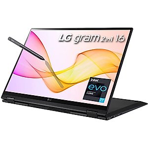 LG gram Ultra-Light Laptop, Evo i7-1165G7, 16" WQXGA (2560 x 1600) IPS 16:10 2in1 Touch Display, 21 Hr Battery Life, Wi-Fi 6, Thunderbolt 4, Stylus Pen, Fingerprint, Webcam (16GB RAM | 512GB PCIe SSD)