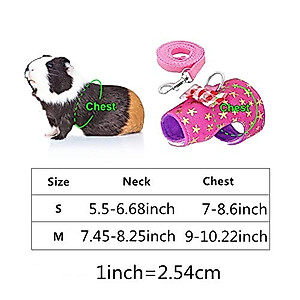 Wontee Small Pet Harness Vest and Leash Set with Bowknot and Bell Decor for Gerbil Guinea Pig Squirrel Kitten Outdoor Walking (S, Pink Star)