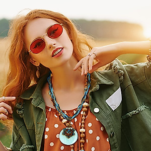 Inbagi 6 Pieces Women Bohemian Necklaces Turquoise Statement Valentine's Day Necklaces Gifts Boho Twist Woven Rope Chunky Chain Turquoise Rhinestone Pendant Jewelry Vintage Collar Necklace for Ladies