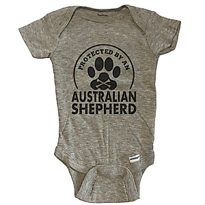 Protected by an Australian Shepherd Funny One Piece Baby Bodysuit - Grey, 6-9 Months Grey