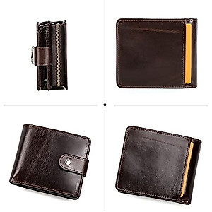 SPYBY Genuine Leather Business Card Cases Men's Money Organizers Money Clips Wallets RFID Blocking 4.7×3.9×1.2 Inch (Color : Red)