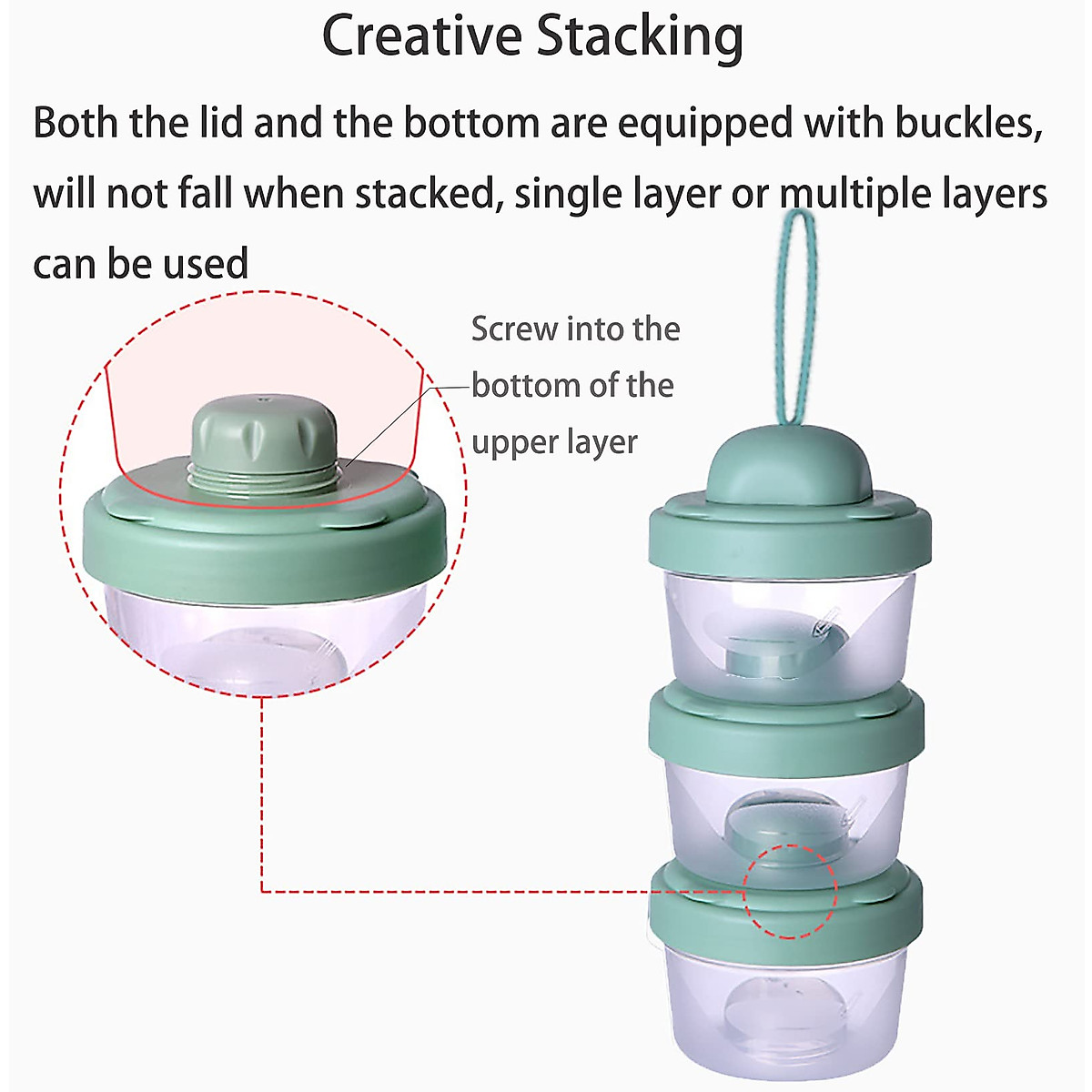 IENYPA Baby Milk Powder Formula Dispenser, Formula Container for Travel, Non-Spill Stackable Baby Snack Storage Container with Handle, Portable Baby Feeding Mixer Bottle, BPA-Free, 2 Pack (Green)