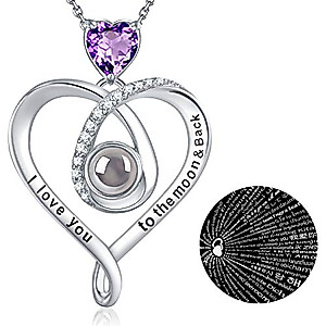 ELDA & CO. Sterling Silver Amethyst I Love You Necklace 100 Languages to the Moon and Back Jewelry Sterling Silver February Birthstone Necklace