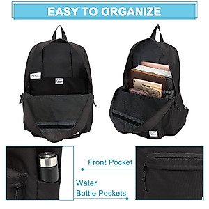 VASCHY Lightweight Backpack for School, Classic Basic Water Resistant Casual Daypack for Travel with Bottle Side Pockets (Black)