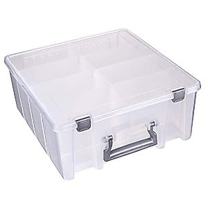 AB Designs 6990ABD Super Satchel Double Deep with Removable Dividers, Stackable Home Storage Organization Container, Clear with Sliver Latches and Handle