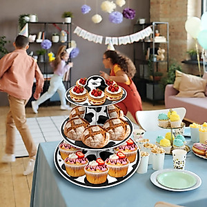 Cow Print Cardboard Cupcake Stand,3 Tier Farm Animal Cow Print Round Cupcake Holder Farm Cow Themed Party Decorations for Birthday Party Decorations Cow Party Supplies