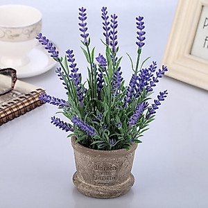 Artificial Flowers Plastic Lavender Arrangements in Pots for Decor (Purple)