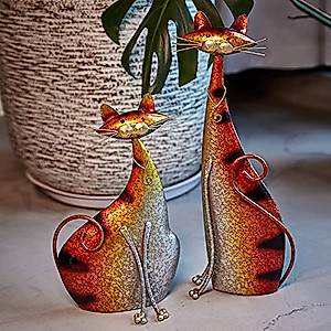 Aayla 16.15" H Metal Brown Cat Statue Sitting Adorable Cat Figurine Gift for Cat Lovers for Home Kitchen Decoration