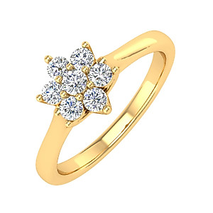 FINEROCK 1/4 Carat Flower Shaped Cluster Prong Set Diamond Ring Band in 10K Yellow Gold - IGI (Ring Size 5.5)