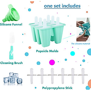 Silicone Popsicle Molds, 6 Pieces Ice Pop Molds, BPA Free Popsicle Mold Reusable Easy Release Ice Pop Maker, Popsicle Mould with Cleaning Brush and Silicone Funnel, Popsicle Molds green