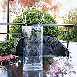 OBPSFY 10 Pieces Ice Wine Bag, Clear Portable Collapsible Wine Cooler Bags with Handle, PVC Wine Pouch Bags for Champagne Cold Beer White Wine Chilled Beverages