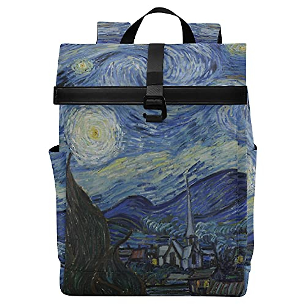OREZI Van Gogh Painting Blue Starry Night Schoolbag Roll Top Backpack Laptop Backpack Travel Backpack for Kid's Adult