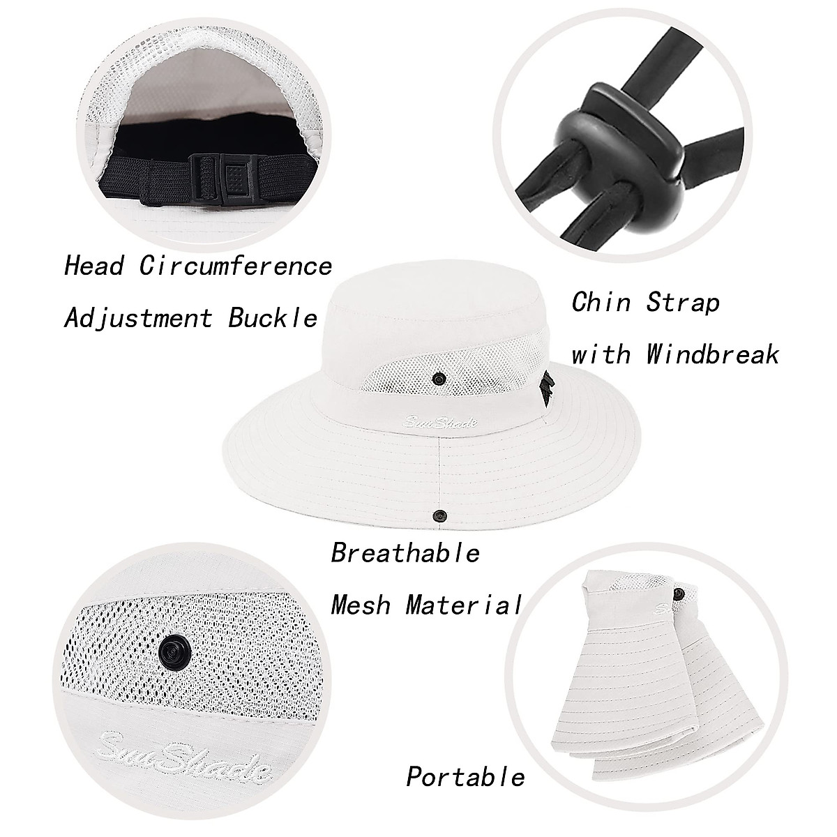 Classic Ponytail Sun Hat for Women,Mesh Bun Ponytail-Hole Bucket Hat UV Protection Wide-Brim Summer Hat Outdoor