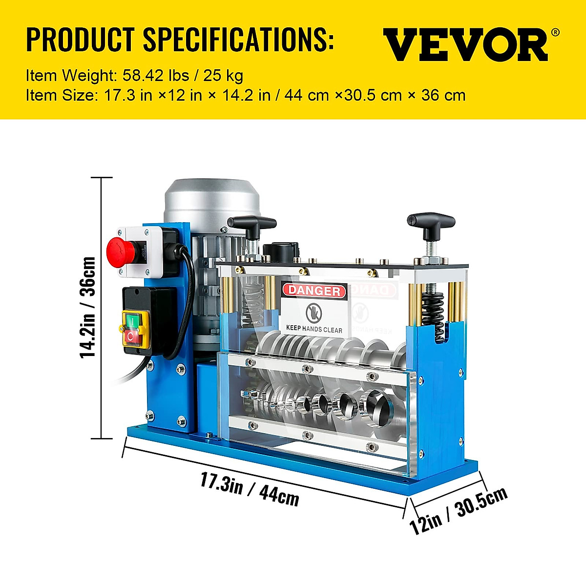 VEVOR Electric Wire Stripping Machine, 370W 0.06" - 1.5" Automatic Motorized Cable Stripper w/ 75 Feet/Minute Speed, 11 Channels 10 Blades Strip Machinery, Scrap Handling Tool for Recycling Copper