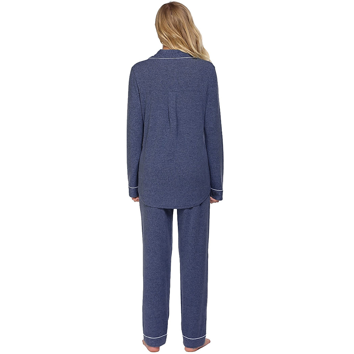 EkouaerWomen's Winter Warm Long Sleeve Sleepwear Soft Loungewear Nightwear 2 Piece Sleep Set (Dark Blue,S)