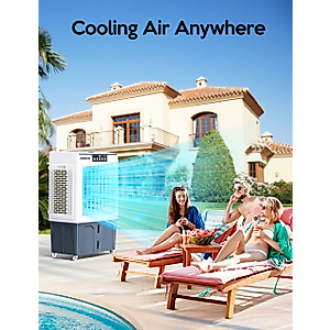 Evaporative Cooler, VAGKRI 2100CFM Air Cooler, 120°Oscillation Swamp Cooler with Remote Control, 24H Timer, 3 Wind Speeds for Outdoor Indoor Use,8 Gallon