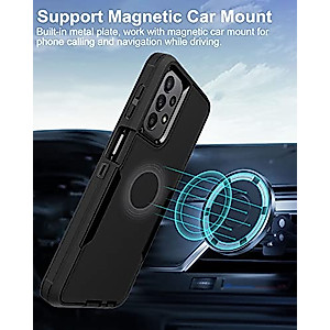 Dahkoiz Samsung Galaxy A23 5G/4G Phone Case, with Glass Screen Protector, Dust-Proof Port Cover, Magnetic Car Mount Support, Full Body Silicone Rubber Protection, Black/Black