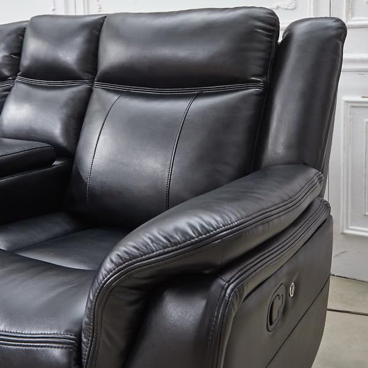 ERYE Sectional Sofa PU Leather Upholstered Corner Couch with 2 Manual Reclining Motion Chaise, Black led Light Strip