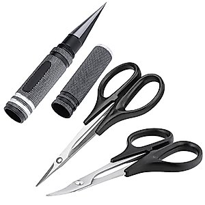 CrazyHobby RC Body Reamer, Curved Scissor & Straight Scissor RC Car Body Mounting, RC Bodyshell Hobby Repair Tools 3pc Combo Set (Black)