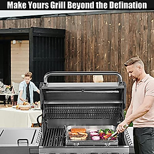 Universal Stainless Steel Griddle, Flat Top Grill with Removable Grease Tray, Griddle for Gas Griddle, Telescopic Support to Accommodate Different Sizes Gas/Charcoal Grill, for Camping & Parties
