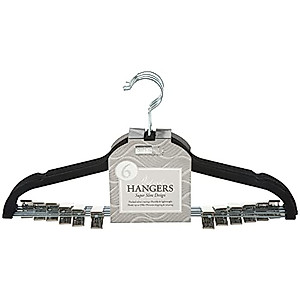 Simplify Velvet Hangers - Plastic Hangers with Zink Hooks - Hangers for Pants, Shirts, Clothes - Black - Pack of 6-0.16" x 16.93" x 9.06"
