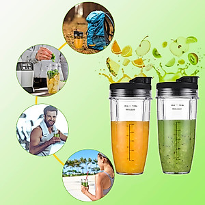 [Upgraded] Replacement 24oz Nutri Ninja Blender Cup, 24oz Cups with 7 Fins Replacement Extractor Blade Parts fit Ninja Auto iQ BL682-30 BL642-30 BL450-30 BL455-30 BL456-30 BL482-30 BL687CO-30 etc.