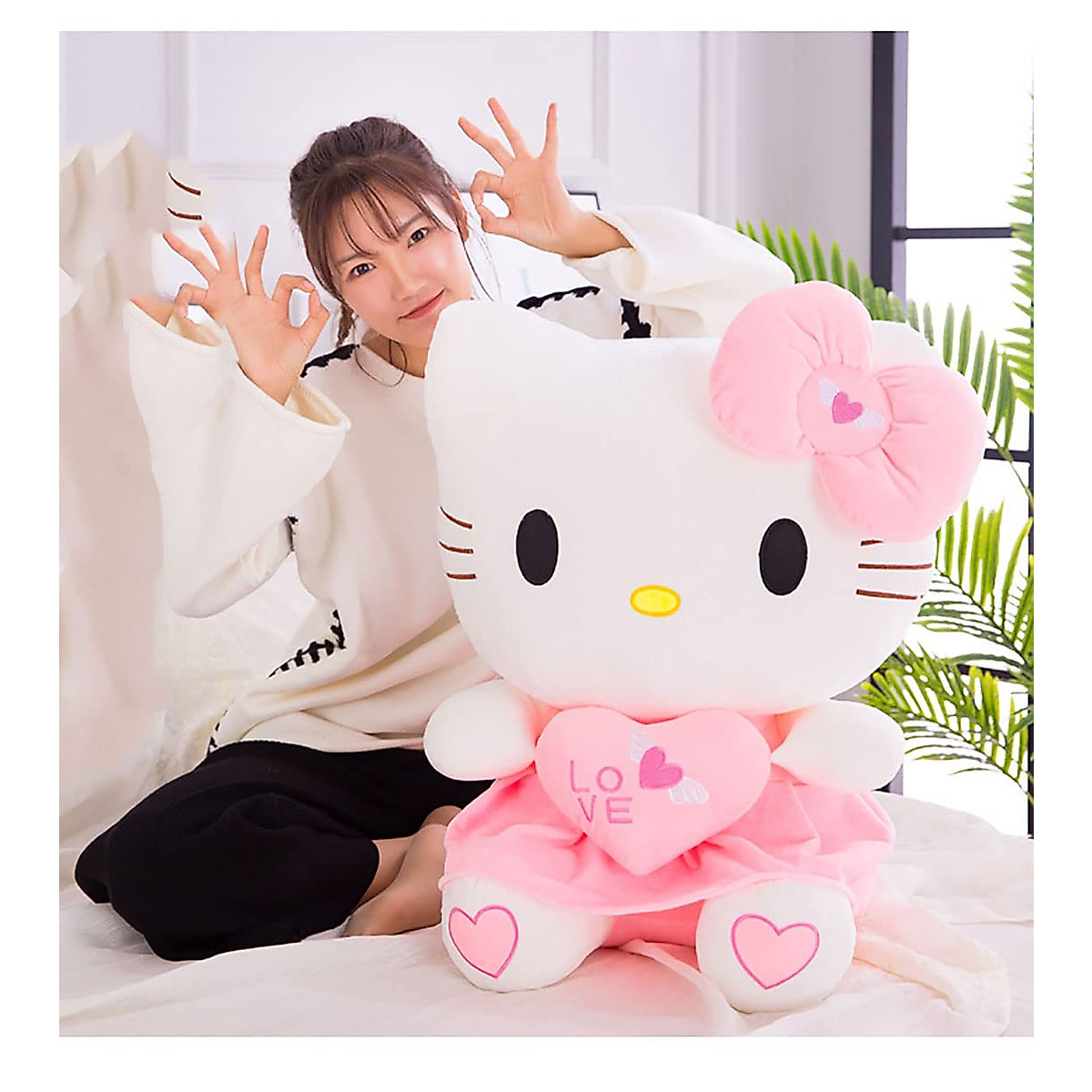 ATCEEN Plush Cat Toys Baby Girls Dolls Kitten Stuffed Animals Cat Toys Kawaii Plush Pink Pillow Soft 3D Doll Toys Fluffy Hugging Pillow Gift for Kids and Fans,Heart a,11.8in