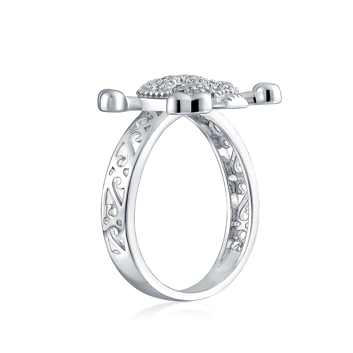 Bling Jewelry Skull Crossbones Ring 925 Sterling Silver Filigree Band,Clear,5