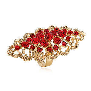 YERTTER Wedding Gold Red Crystal Mexican Chic Ring Women Statement Ring Wide Rhinestone Ring Exaggerated Cocktail Ring Vintage Ring for Wedding Women (Red