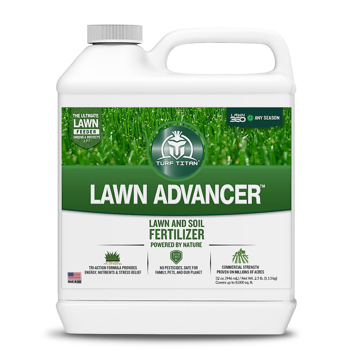 Turf Titan Lawn Advancer & Drought Defender Bundle - Made in The USA, Early Summer Lawn Fertilizer with Norwegian Kelp Extract, Nitrogen, Soluble Potash, Boron, Manganese, and Zinc, Non-GMO, 32 oz