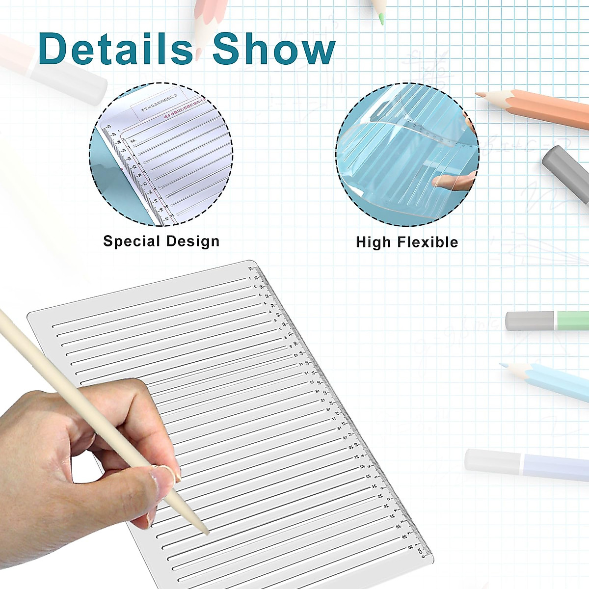 Line Stencil Straight Line Stencil 0.35inch Spacing Line Plastic Writing Guide Template Line Drawing Stencil Template for Journaling Scale Writing Ruler for Paper Card Aids