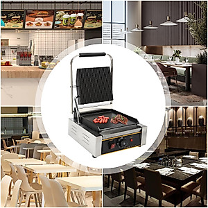 Panini Press Grill, Commercial Sandwich Maker, Electric Stainless Steel Sandwich Maker for Hamburgers/Steaks & Bacons (1800W)