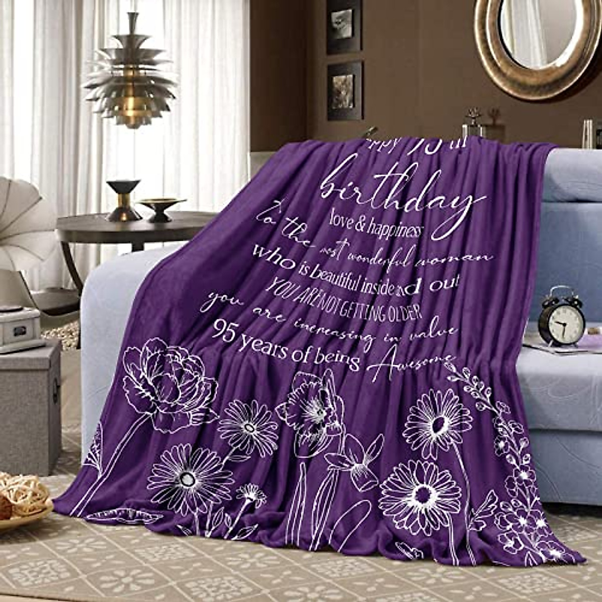 Xutapy 95th Birthday Gifts for Women, 95th Birthday Decorations Blanket 60’’x50’’, 95 Year Old Present Ideas, Happy 1928 Birthday Gifts for Mom/Wife/Grandma/Friends, Turning 95 Gift Throw Blanket