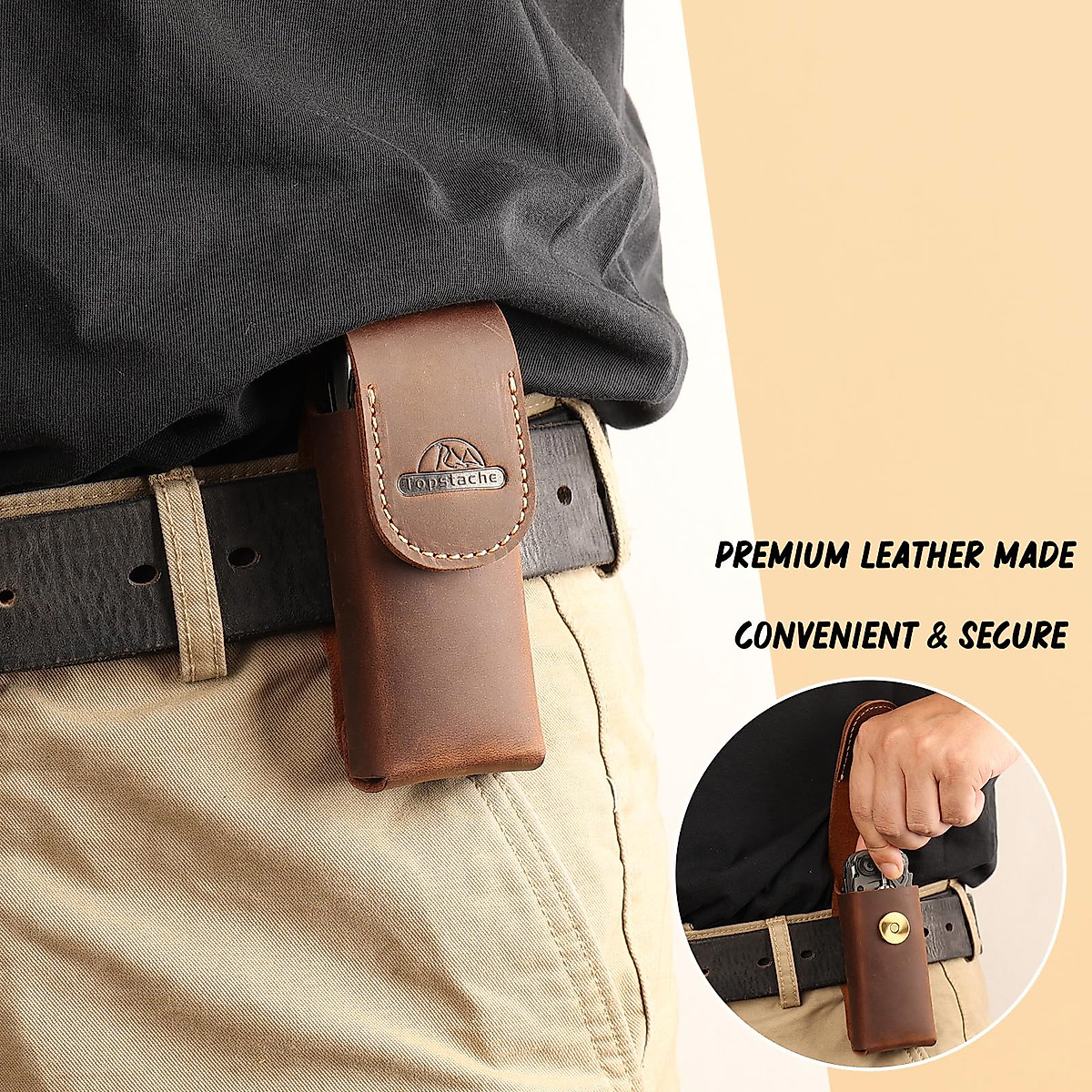 Topstache Leather Multitool Sheath for Belt - Multitool Holster for Belt - Leather Multitool Pouch for Leatherman Surge - Leather Multitool Case - Belt Loop Leather Multitool Holder, Darkbrown