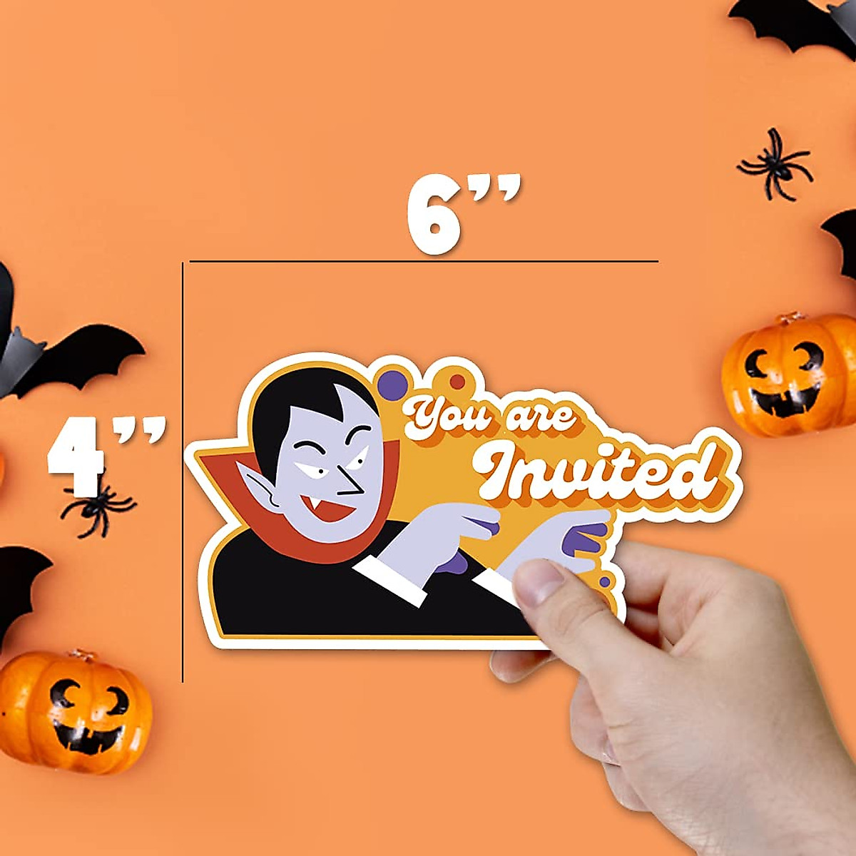 Deluxe Halloween or Costume Party Invitations, 25 Shape Fill-in Cards with Envelopes, Pumpkin, Ghost, Monster, Cute Trick or Treat, Box or Treat for Kids Birthday or Adult party - 4"X6" (JRM376)